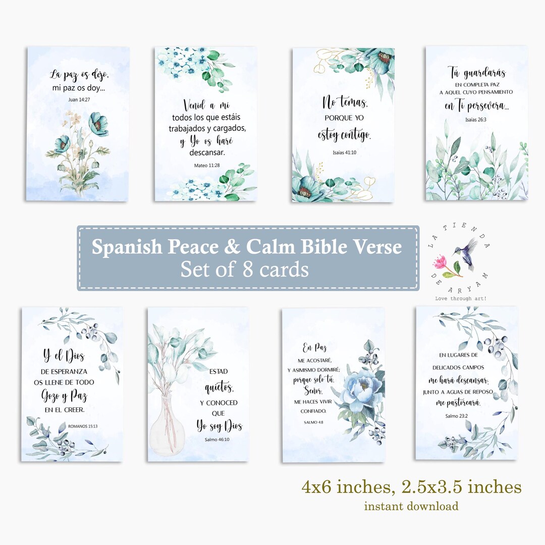 Spanish Bible Verse Set X8 Tags, Spanish Peace & Calm Bible Verse Set ...