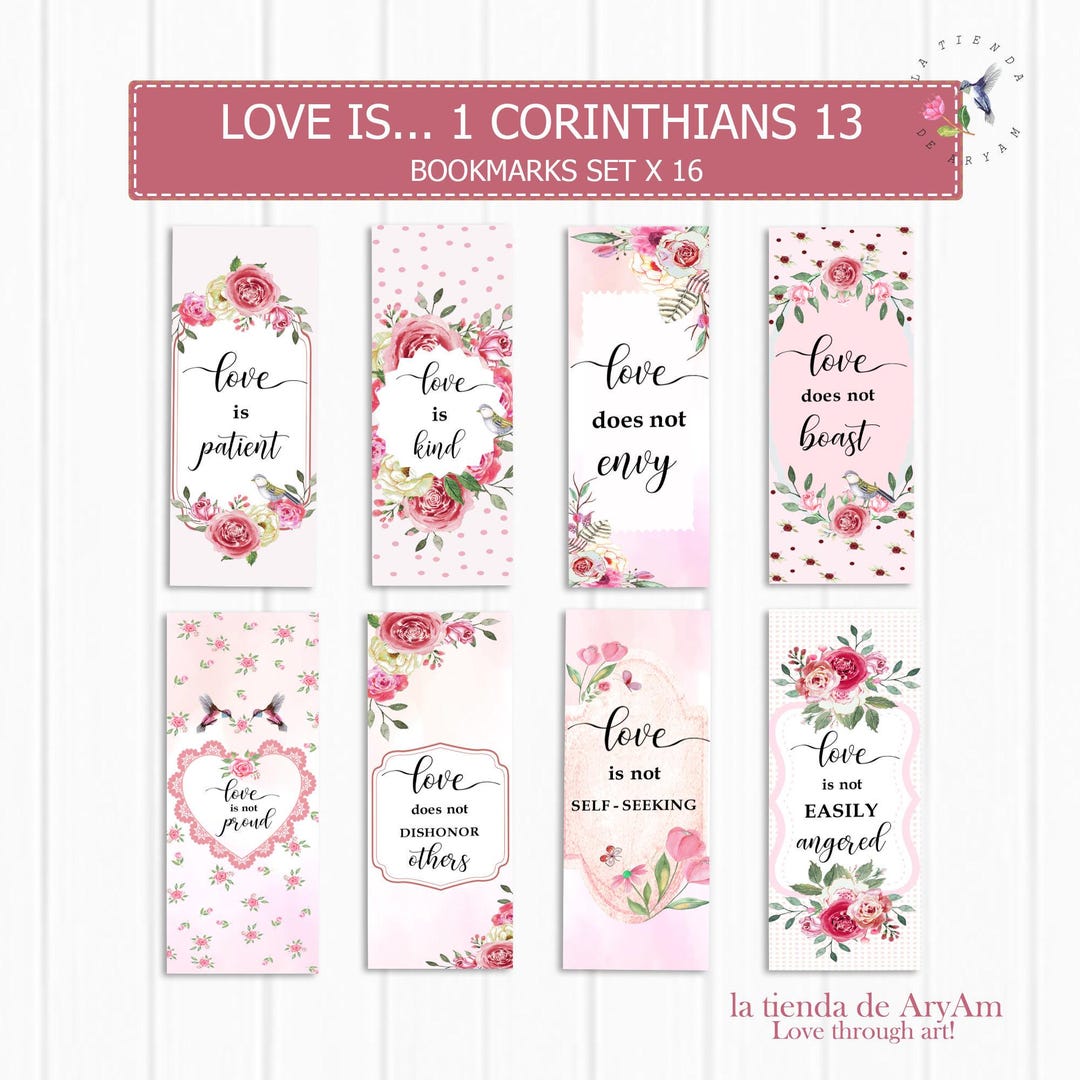 Love is Bible Set X8 Verse Bookmarks, 1 Corinthians 13 Bookmarks, Love ...