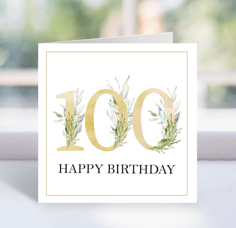 Printable 100th Birthday Card, 100th Birthday Card, 100th Gold Number ...