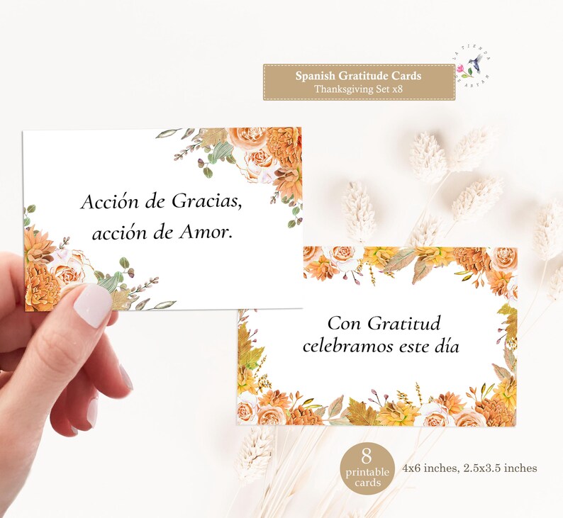 Spanish Thanksgiving Gratitude Cards: Printable Fall Thank You Notes ...