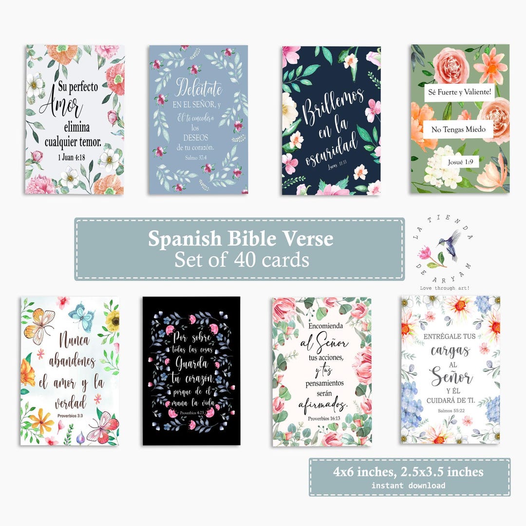 40 Spanish Bible Verse Tags: Inspirational Scripture Art Cards (digital ...