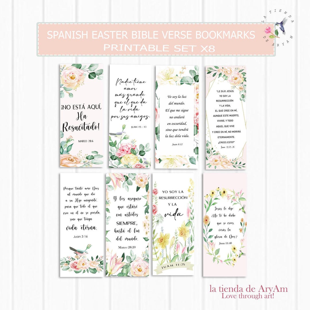 Spanish Easterset X8 Bible Verse Bookmarks, Printable Spanish Bible ...