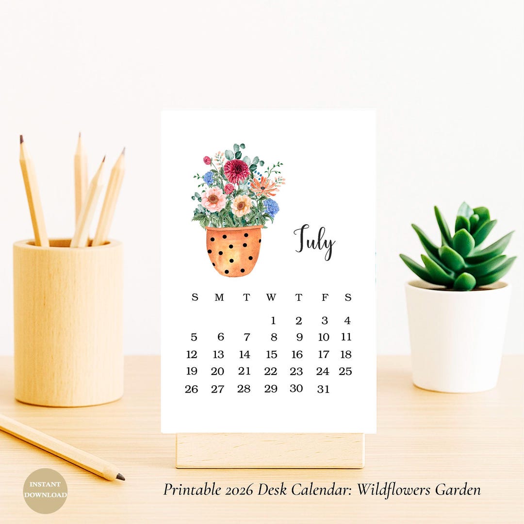 Printable 2026 Calendar, Floral Vase Calendar, Floral Calendar, Monthly ...