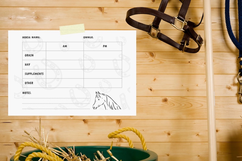 Printable Horse Feed Chart: Equine Feeding Schedule (digital Download ...