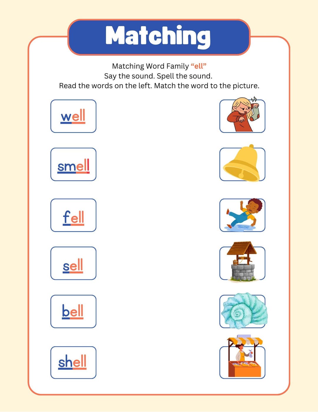 Word Family "ell" Word Families, Matching Game, Word Matching ...