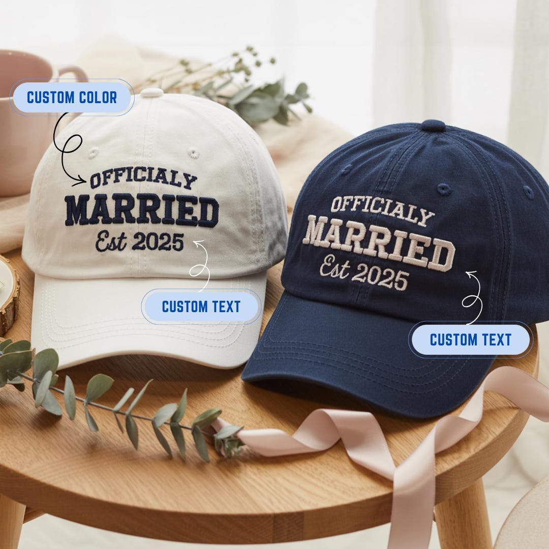 Officially Married Hat Set, Custom Wedding Year Dad Hats, Mr Mrs ...
