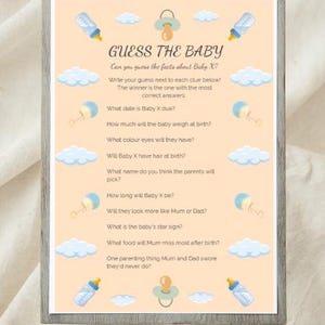 Baby Shower Guessing Game Printable – Guess the Baby Facts | A5 Size ...