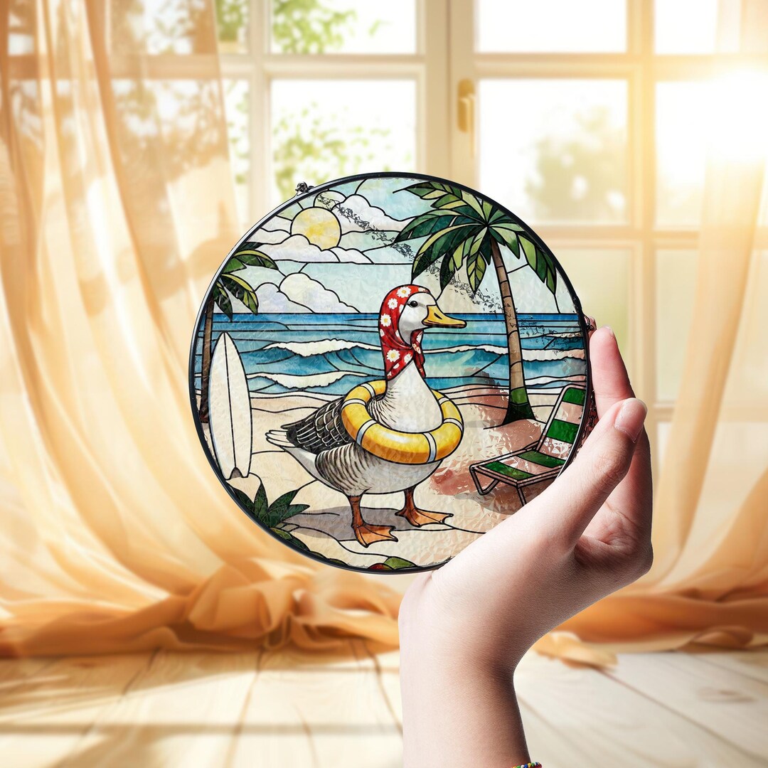 Beach Goose Suncatcher – Stained Glass Window Hanging, Summer Decor ...