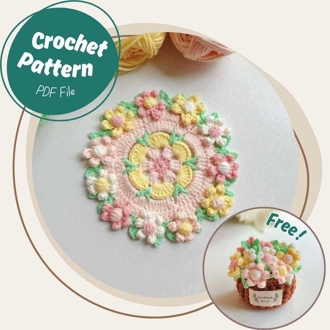 Daisy Flower Coaster Crochet Pattern 2 in 1 Flower Basket Set Coaster ...
