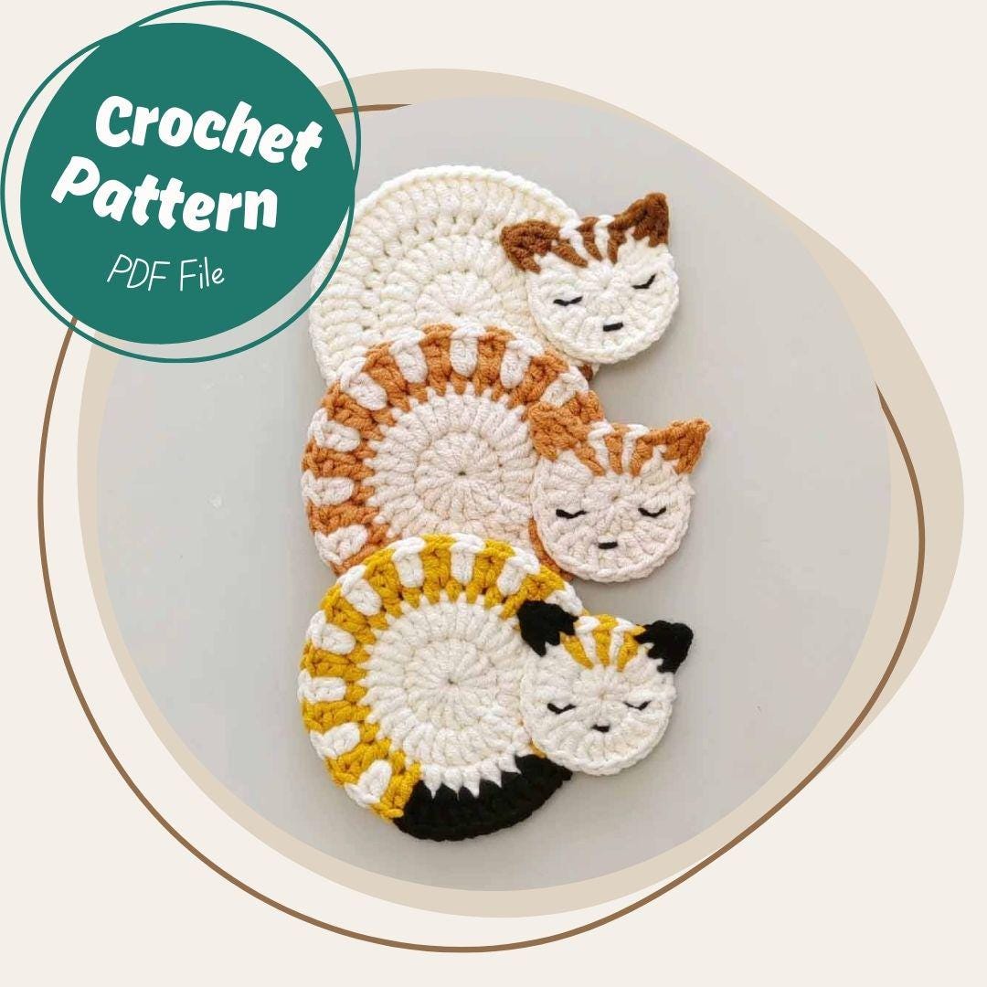 Sleepy Cat Coaster Crochet Pattern Easy Tabby Cat Loaf Kitten Coaster ...