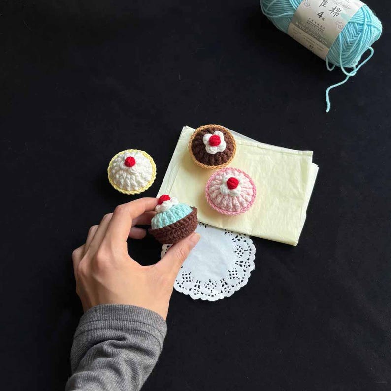 Mini Cake Tart Crochet Pattern Cute Small Food Cupcake Egg Tart ...