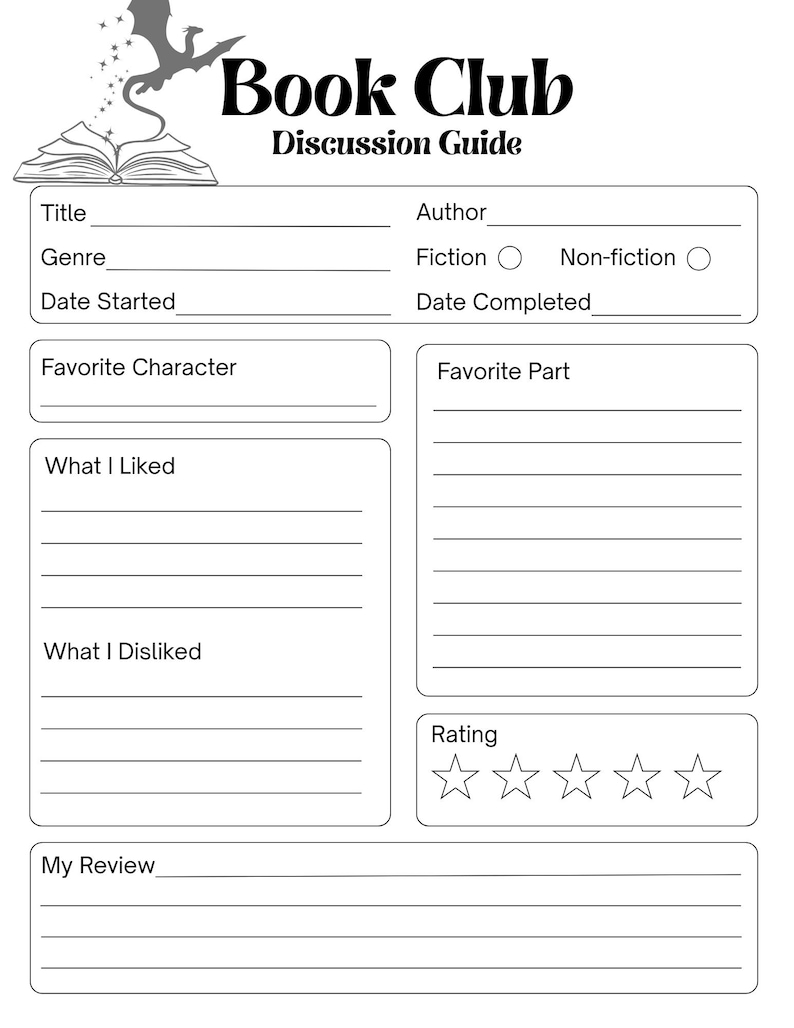 Book Club Discussion Guide: Printable Reading Club Template (PDF ...