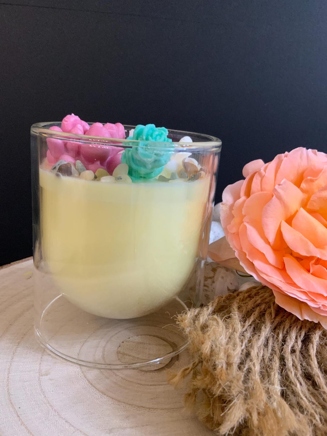 Elevated Double Walled Candle Jar , Hand Blowen Glass , Hand Made Soy ...