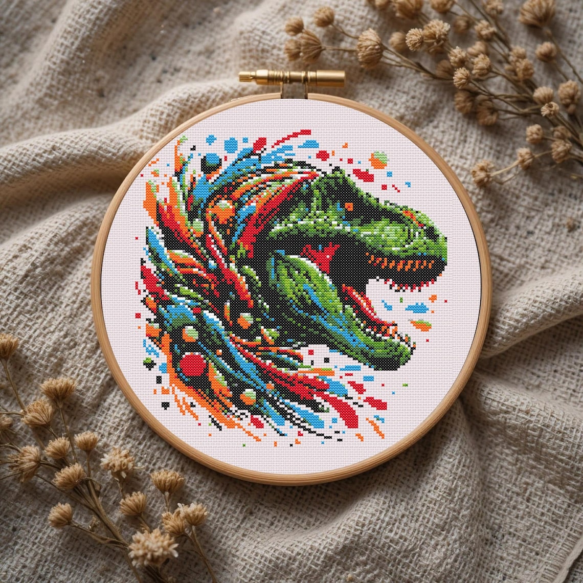 Dinosaur Cross Stitch Pattern: Paint Splatter Design (PDF Pattern) - Etsy