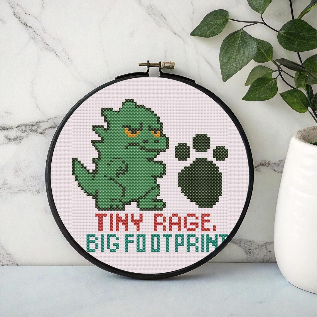 Godzilla Tiny Rage, Big Footprint Cross Stitch Pattern PDF - Instant ...