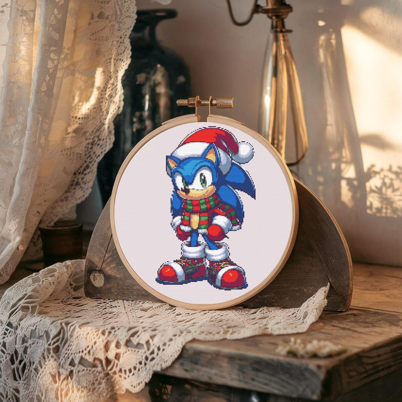 Winter Sonic Cross Stitch Pattern, Christmas Video Game Embroidery (PDF ...