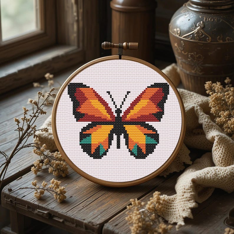 Colorful Butterfly Cross Stitch Pattern: Geometric Animal Design (PDF ...