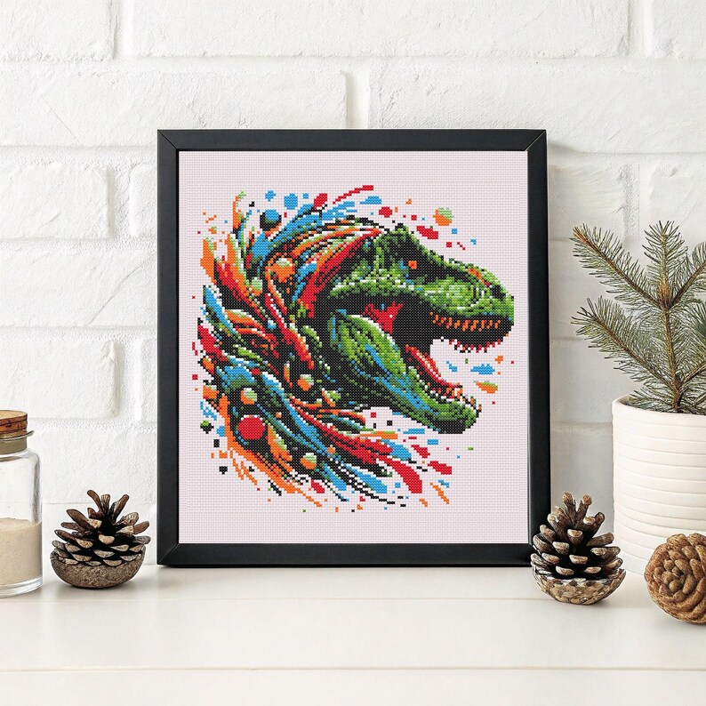Dinosaur Cross Stitch Pattern: Paint Splatter Design (PDF Pattern) - Etsy