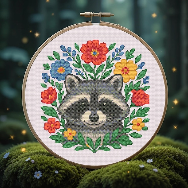 Raccoon Cross Stitch - Etsy
