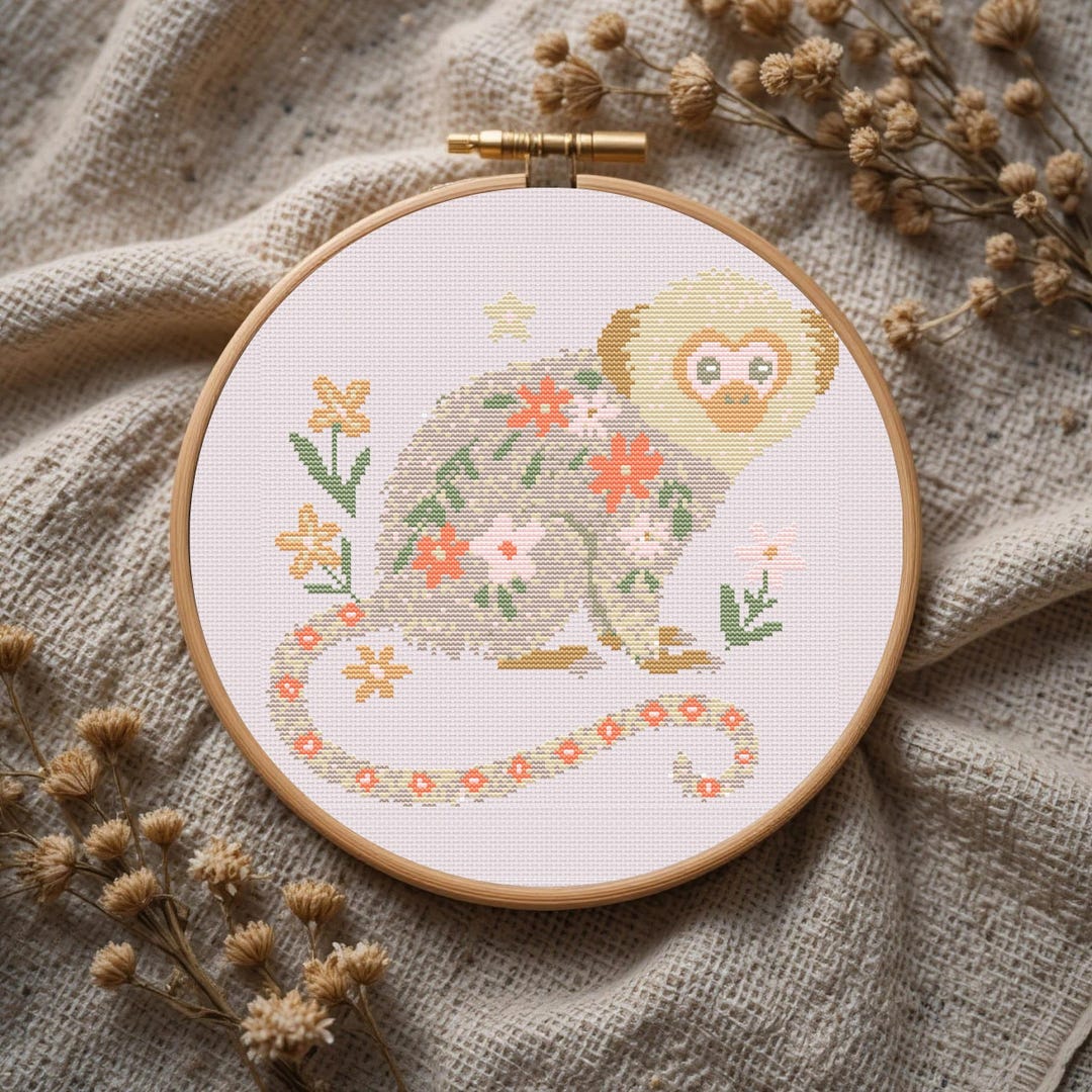 Pygmy Marmoset Cross Stitch Pattern PDF - Instant Download, Floral ...