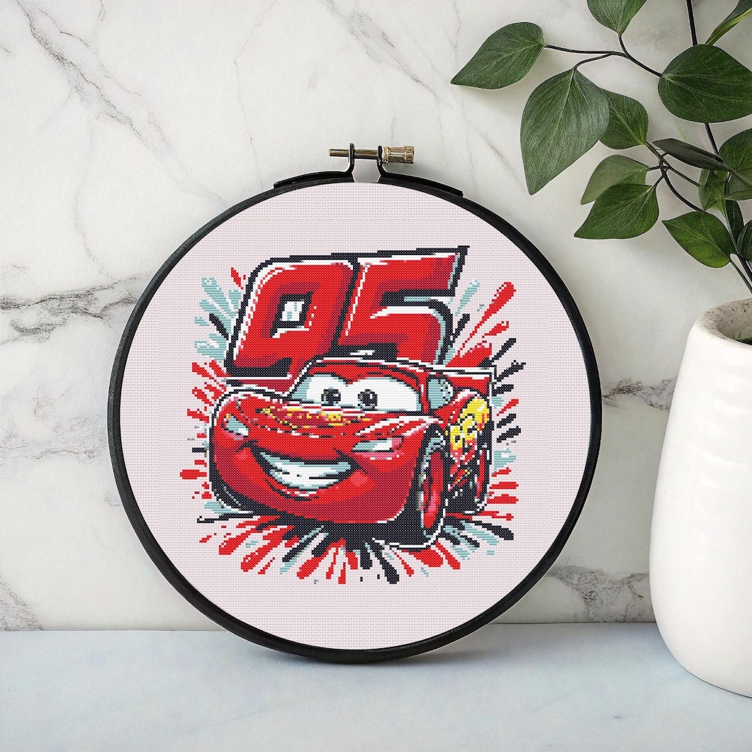 Racer Red Cars Cross Stitch Pattern PDF | Cute Cartoon Race Car ...