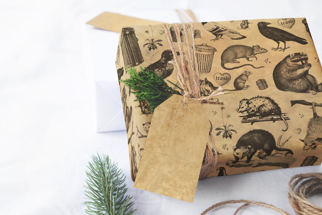 Trash Friends Wrapping Paper - Funny Vintage Opossum Rat Crow Cat Skunk ...