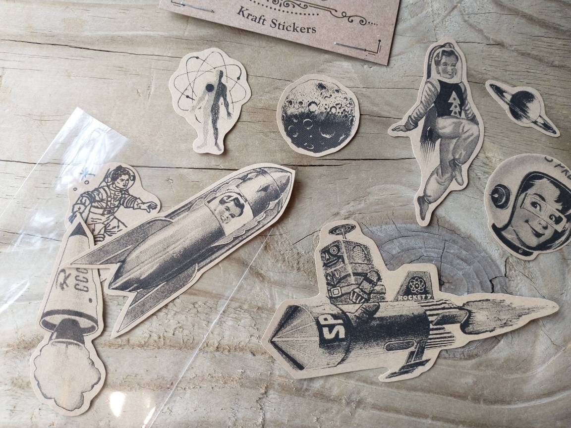 Vintage Space Age Kraft Paper Stickers 10 sticker pack | Etsy