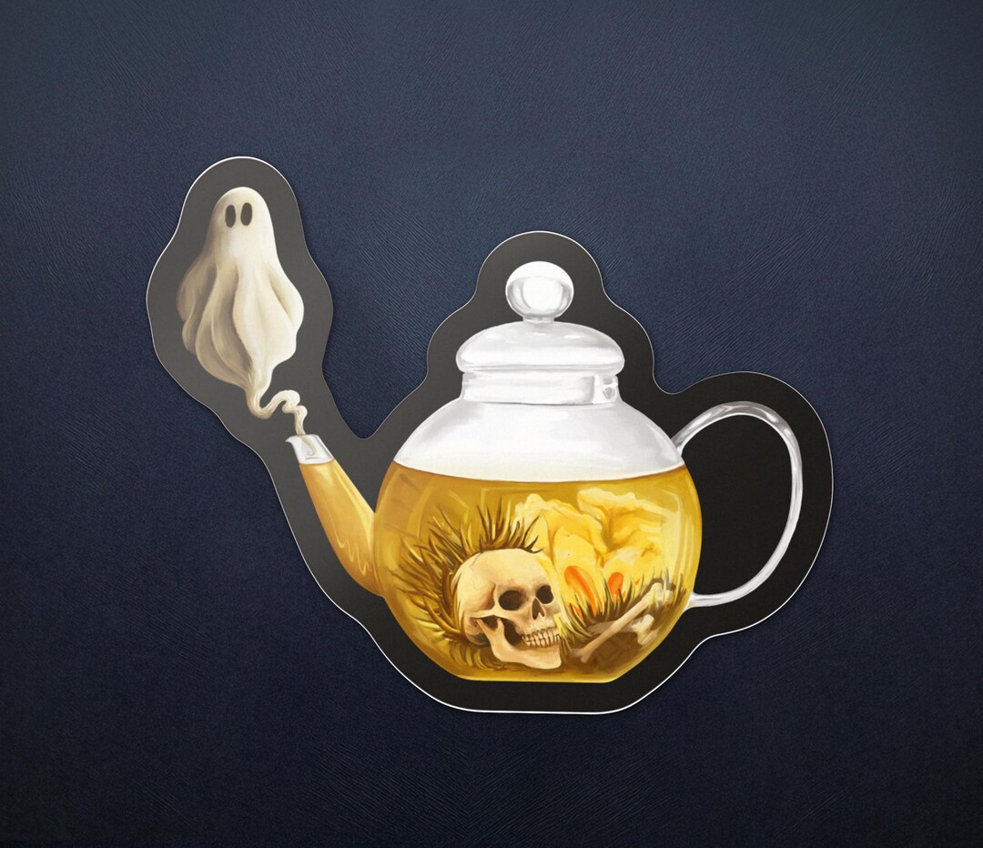 Ghost Tea Vinyl Sticker | Spooky Halloween Skull Teapot - Etsy