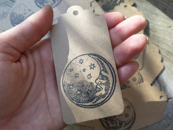 Vintage Moon Gift Tags Kraft Paper Stamped Tags for Gift | Etsy