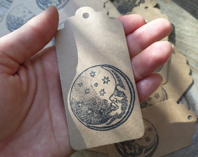 Vintage Moon Gift Tags - Kraft Paper Stamped Tags for Gift Wrapping (5 ...