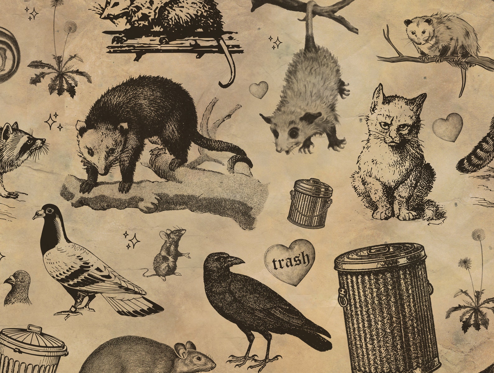 Trash Friends Wrapping Paper Funny Vintage Opossum Rat Crow - Etsy