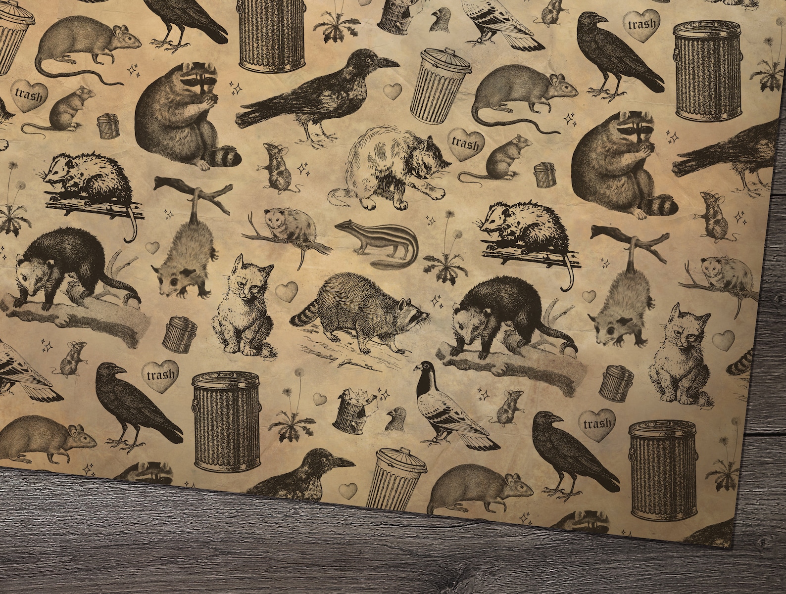 Trash Friends Wrapping Paper Funny Vintage Opossum Rat Crow - Etsy