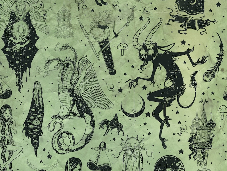 Dark Russian Fairytales Wrapping Paper - Spooky Fairytale Aged Gift ...