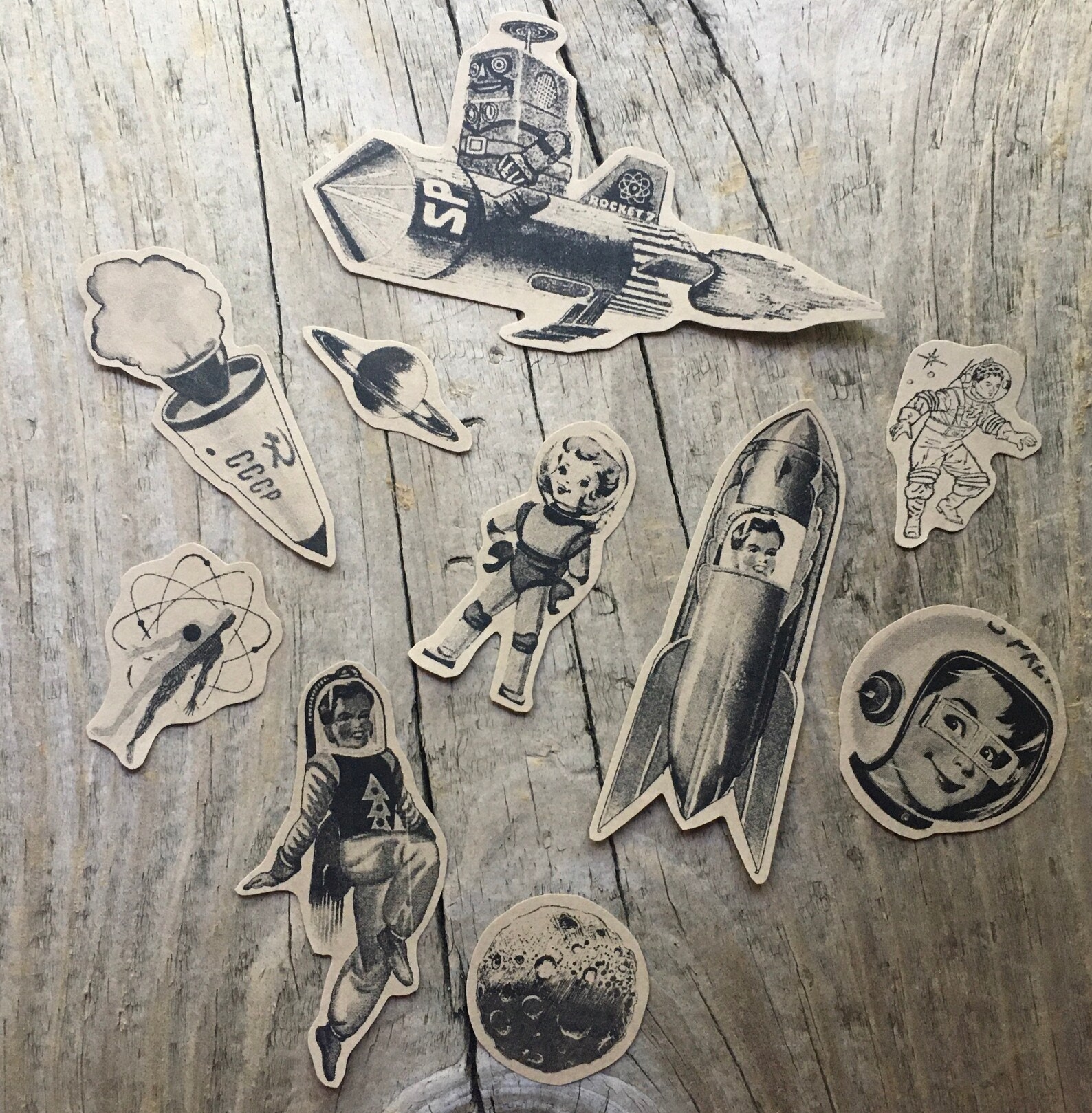 Vintage Space Age Kraft Paper Stickers 10 sticker pack | Etsy
