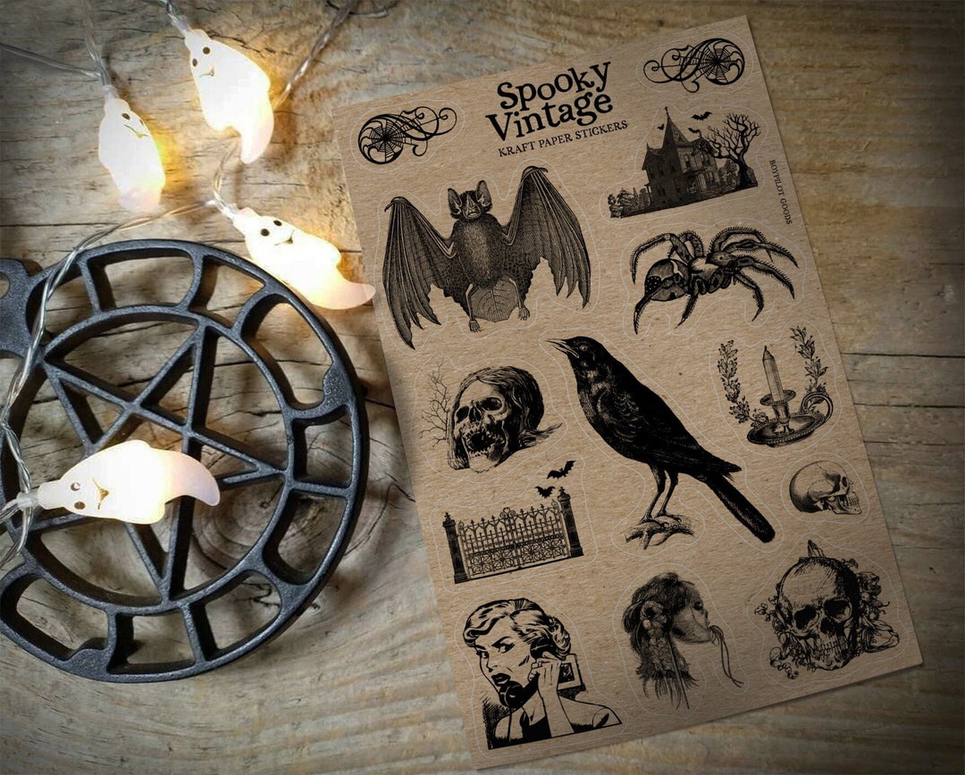 Vintage Horror Stickers - Halloween Spooky Creepy Antique Sticker Sheet ...
