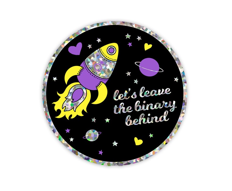 Glitter Nonbinary Sticker Nonbinary Flag Rocket Ship Glitter - Etsy