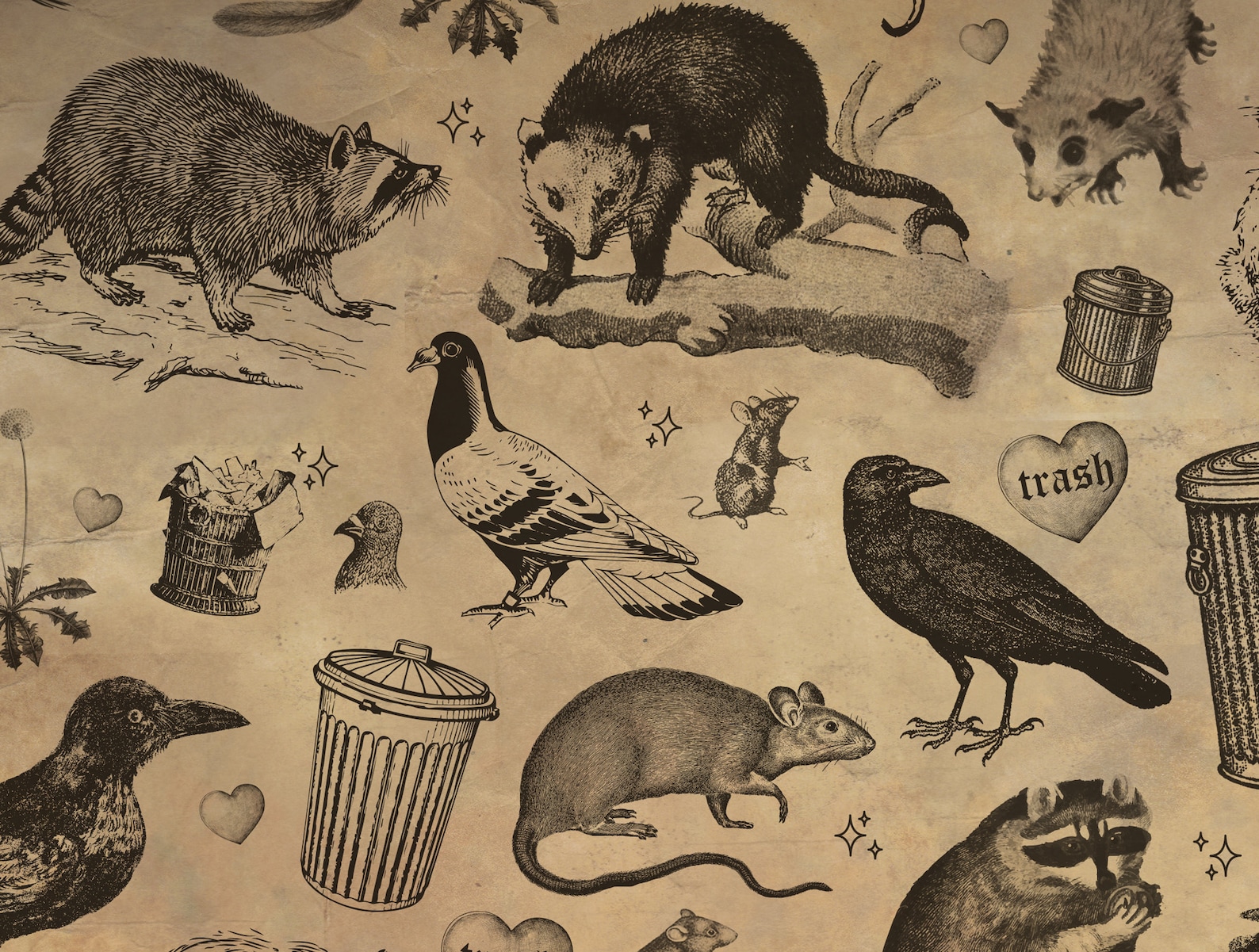 Trash Friends Wrapping Paper Funny Vintage Opossum Rat Crow - Etsy
