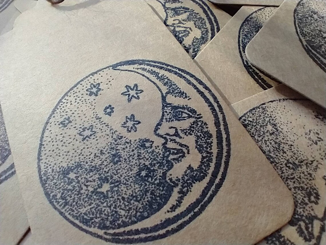 Vintage Moon Gift Tags Kraft Paper Stamped Tags for Gift | Etsy