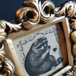 Raccoon Print in Baroque Frame: Vintage Style Mini Art - Etsy