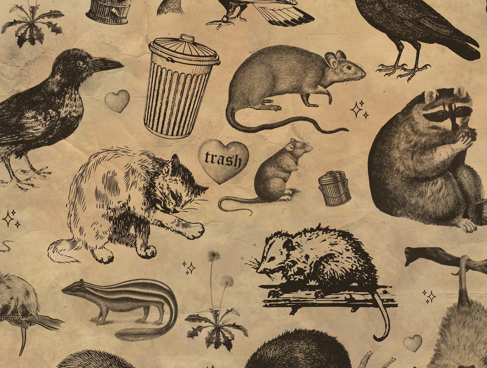 Trash Friends Wrapping Paper Funny Vintage Opossum Rat Crow - Etsy