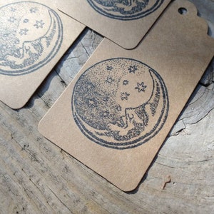 Vintage Moon Gift Tags - Kraft Paper Stamped Tags for Gift Wrapping (5 ...