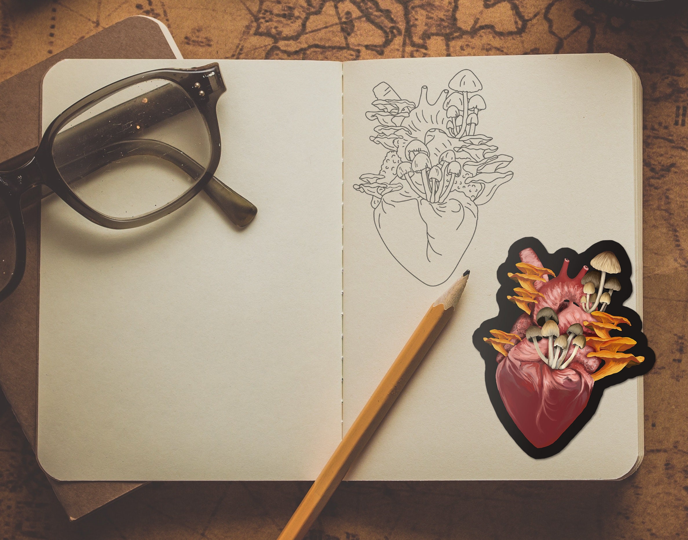 Mushroom Heart Sticker Fungi Anatomical Heart Vinyl Sticker - Etsy