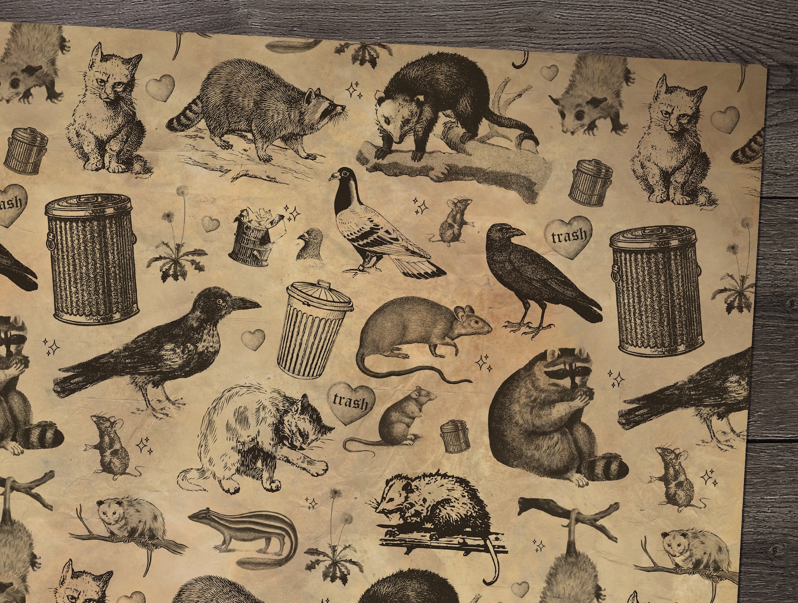 Trash Friends Wrapping Paper Funny Vintage Opossum Rat Crow - Etsy