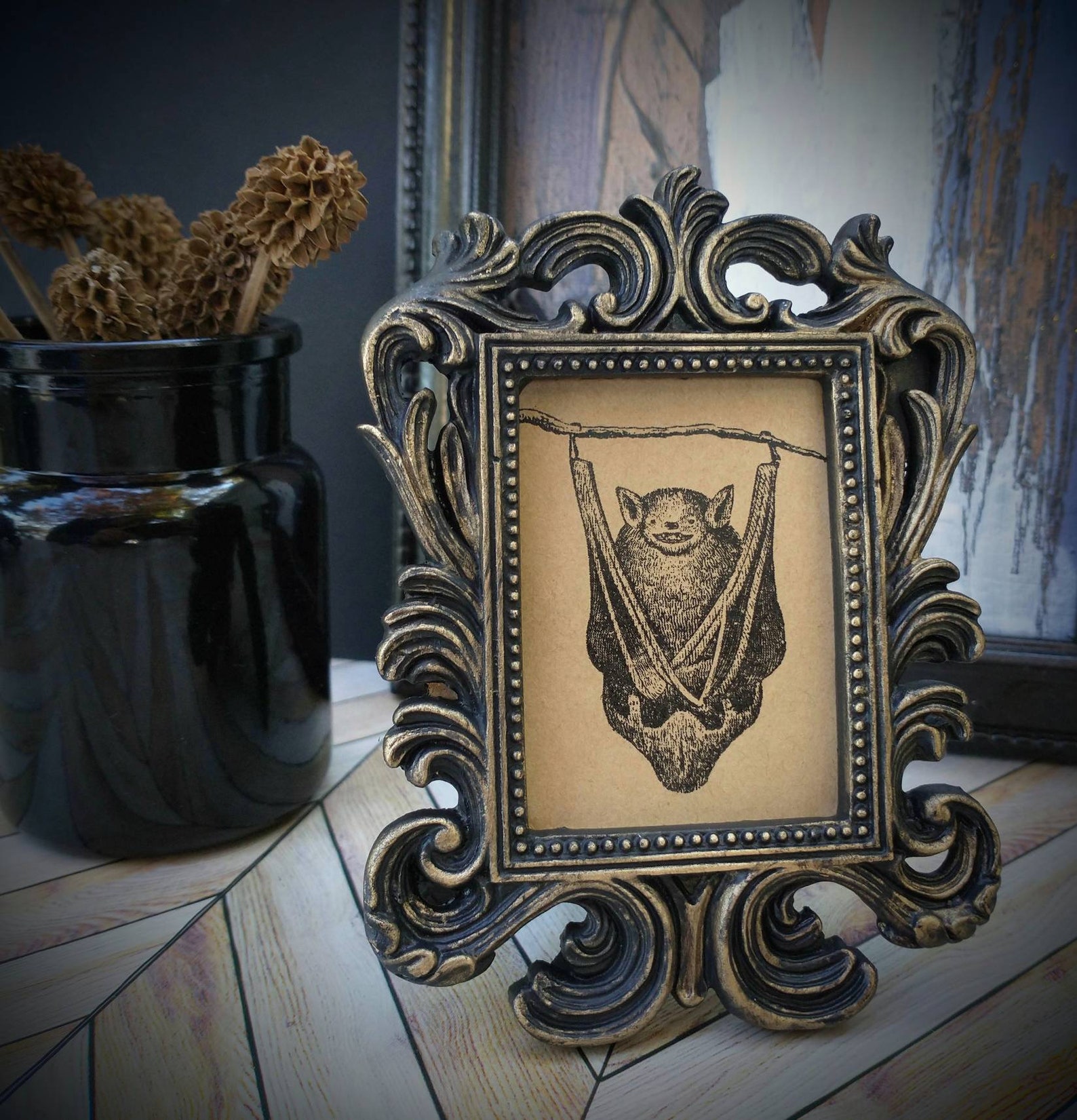 Vintage Bat Print in Baroque Frame Antique Hanging Bat Art - Etsy