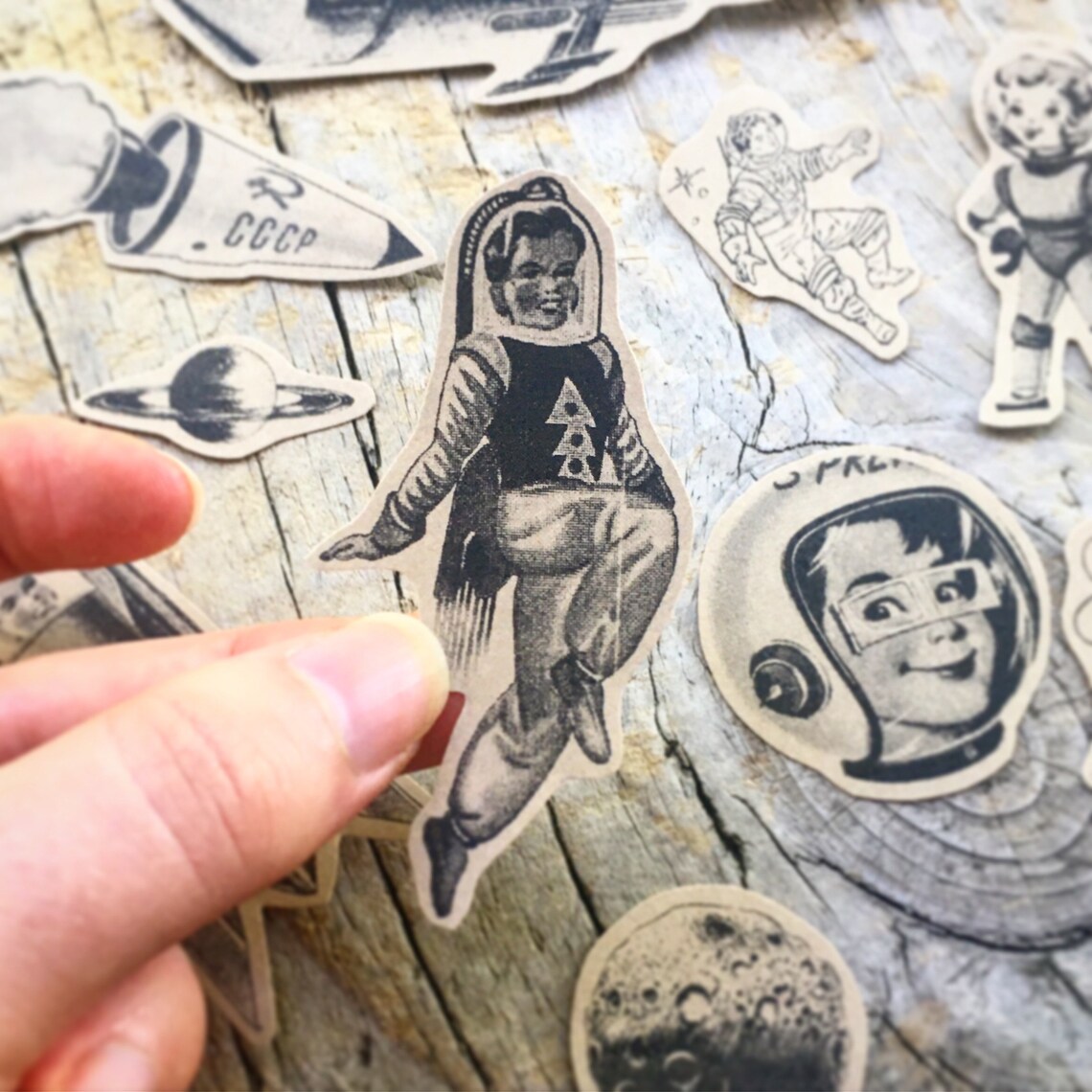 Vintage Space Age Kraft Paper Stickers 10 sticker pack | Etsy