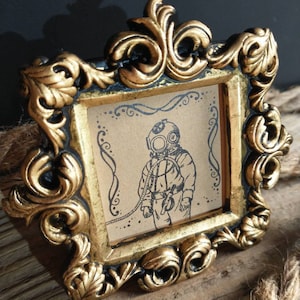 Deep Sea Diver Print in Baroque Frame - Vintage Style Ocean Curiousity ...