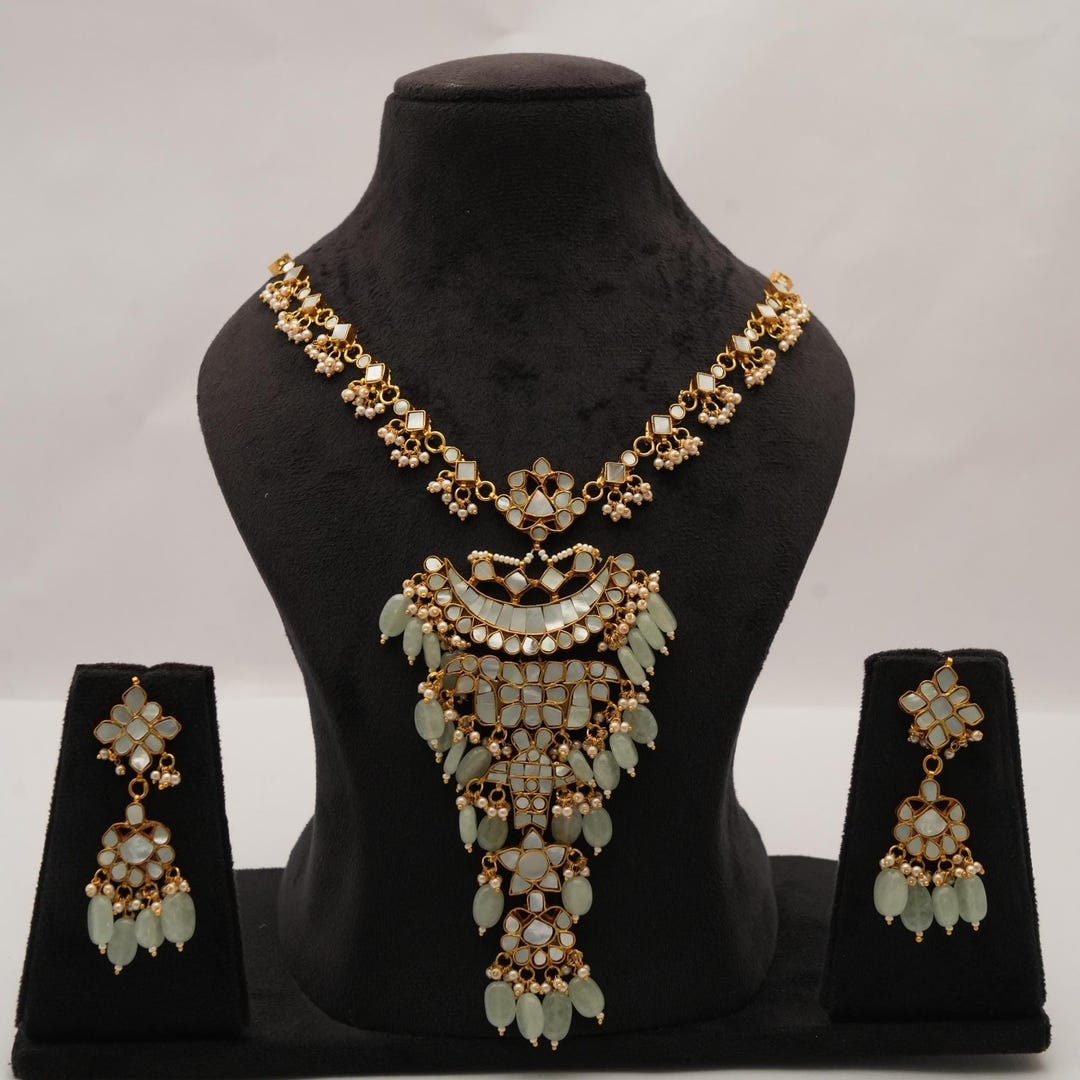 Traditional MOP Long Kundan Necklace Set With Earrings/statement Bridal ...