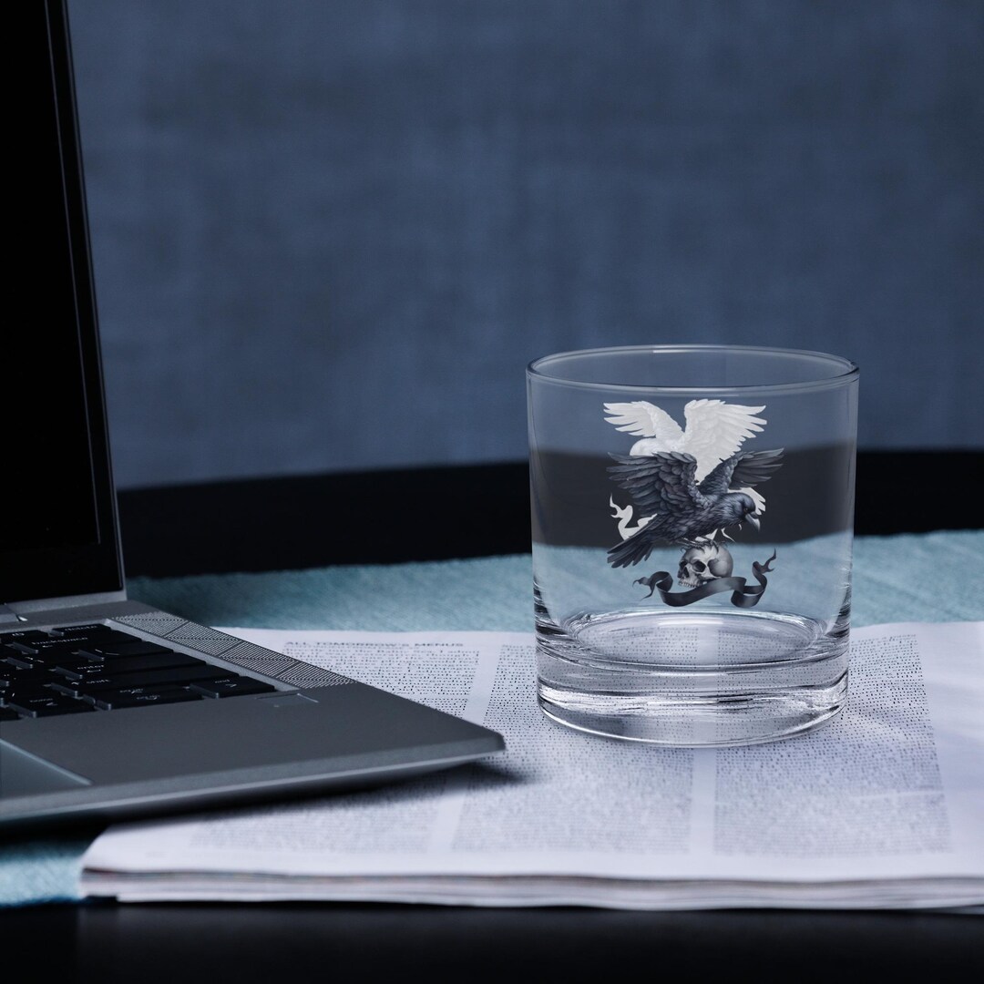 Skull & Raven Whiskey Glass: Gothic Halloween Barware, Spooky Drinkware ...