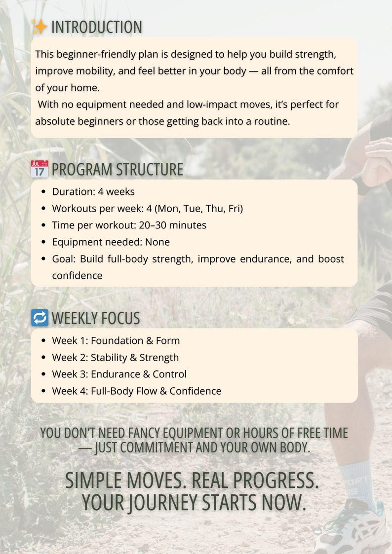 4-week Home Workout Plan for Beginners – No Equipment Needed | Low ...