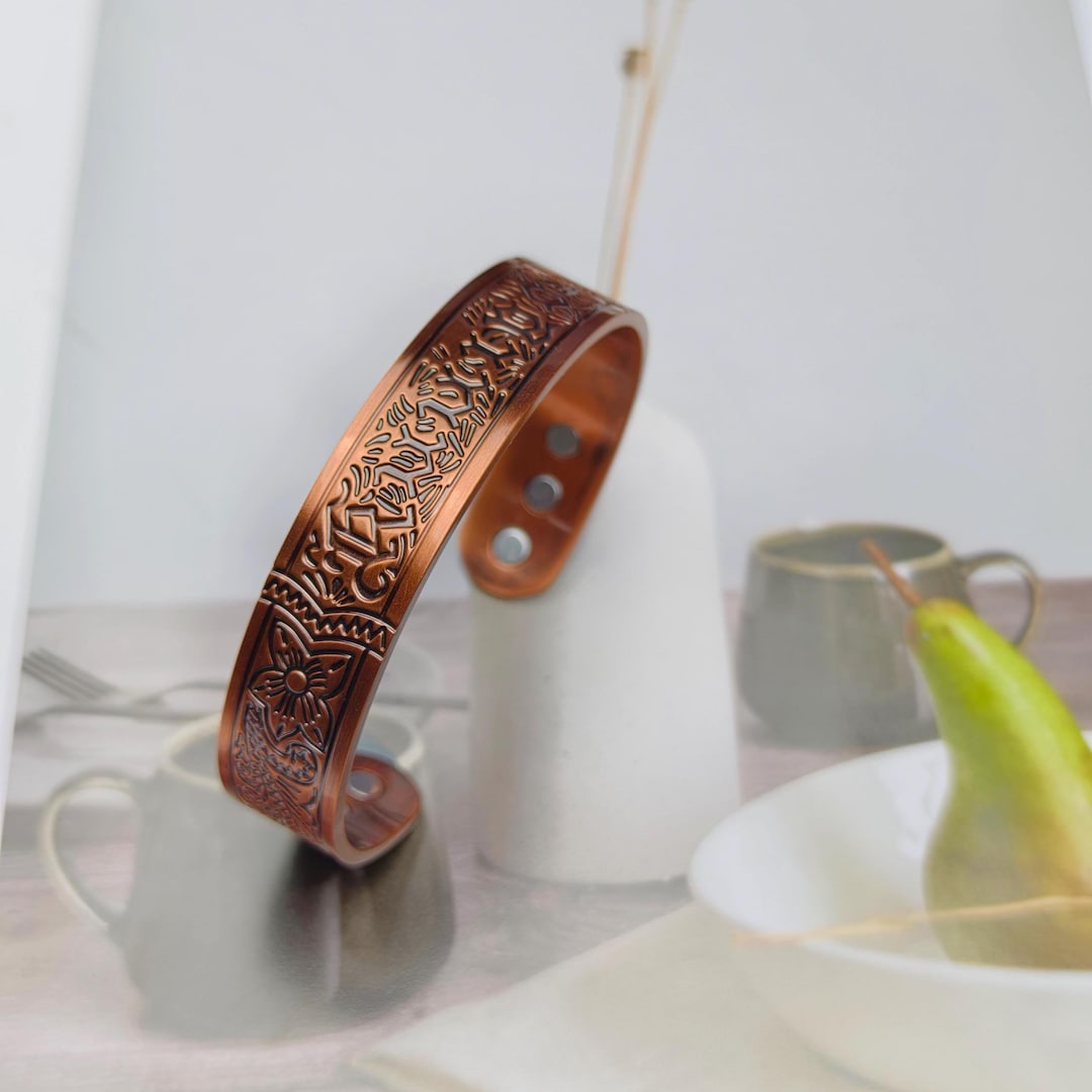 Pure Red Copper Viking Bracelet: Norse Knotwork Magnetic Cuff - Etsy